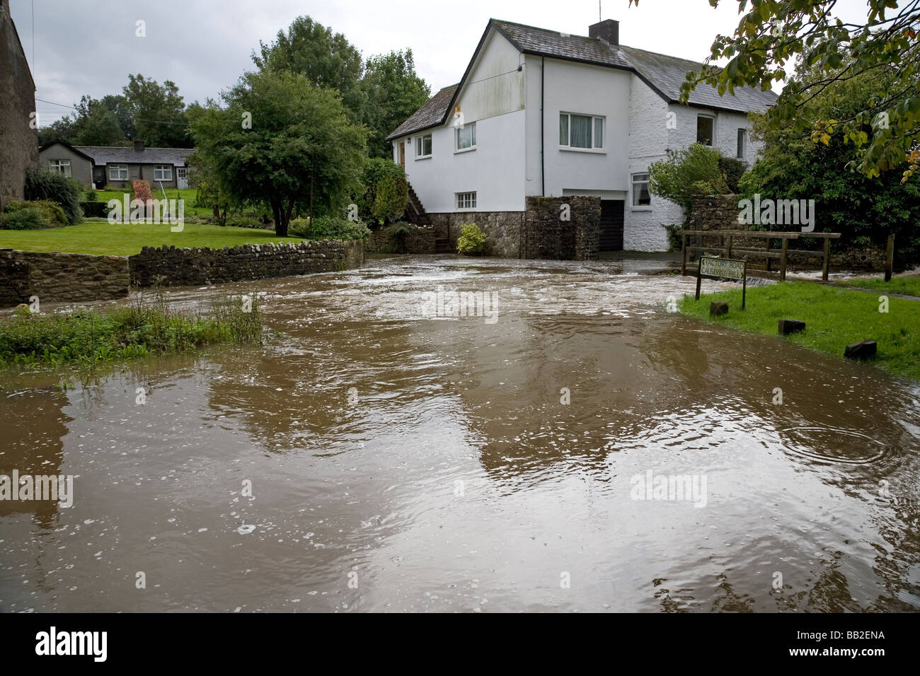 Flash flooding in the village of Llanblethian Vale of Glamorgan Stock ...