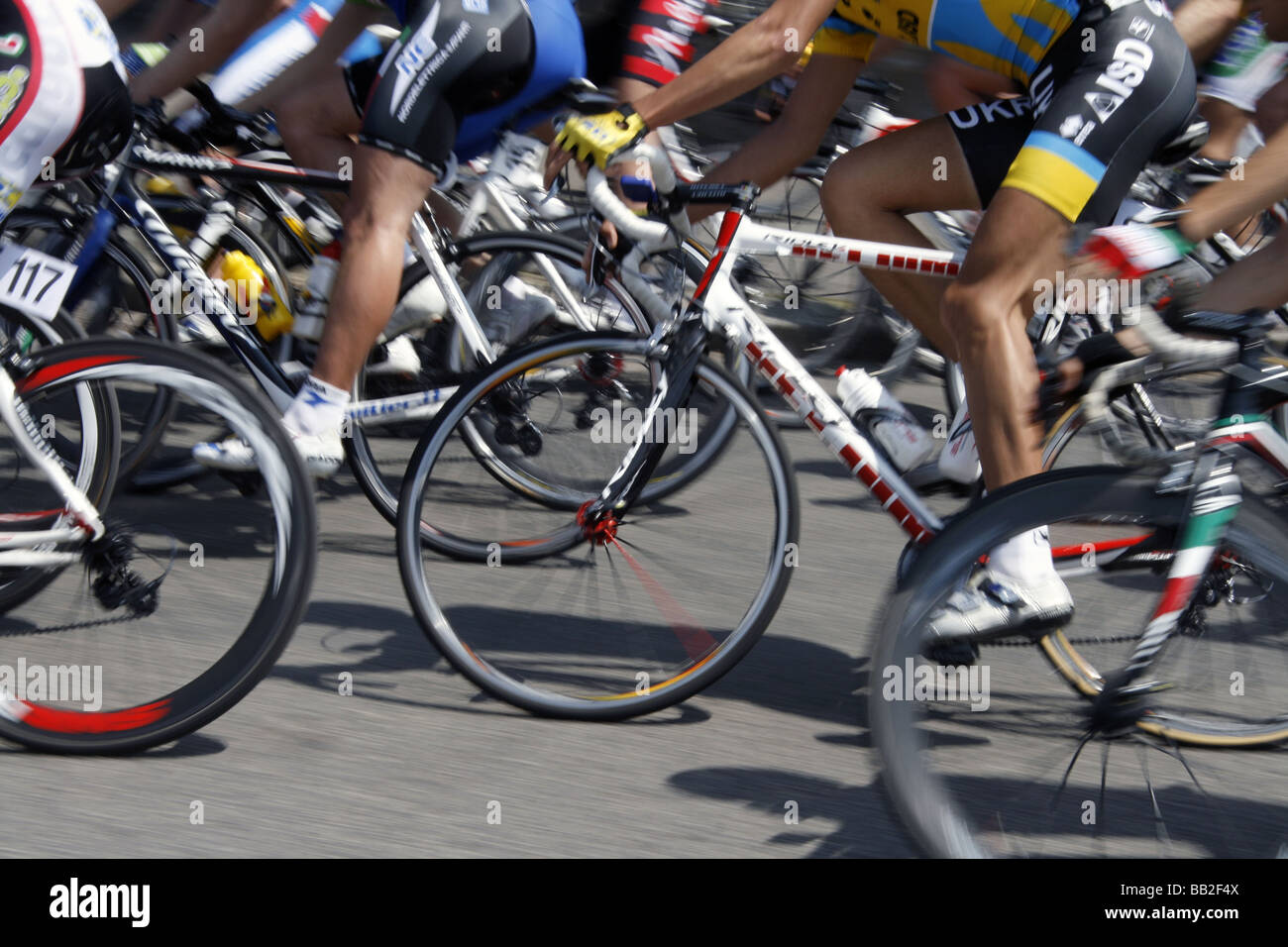 professional bike riders in road street race in city town Stock Photo ...