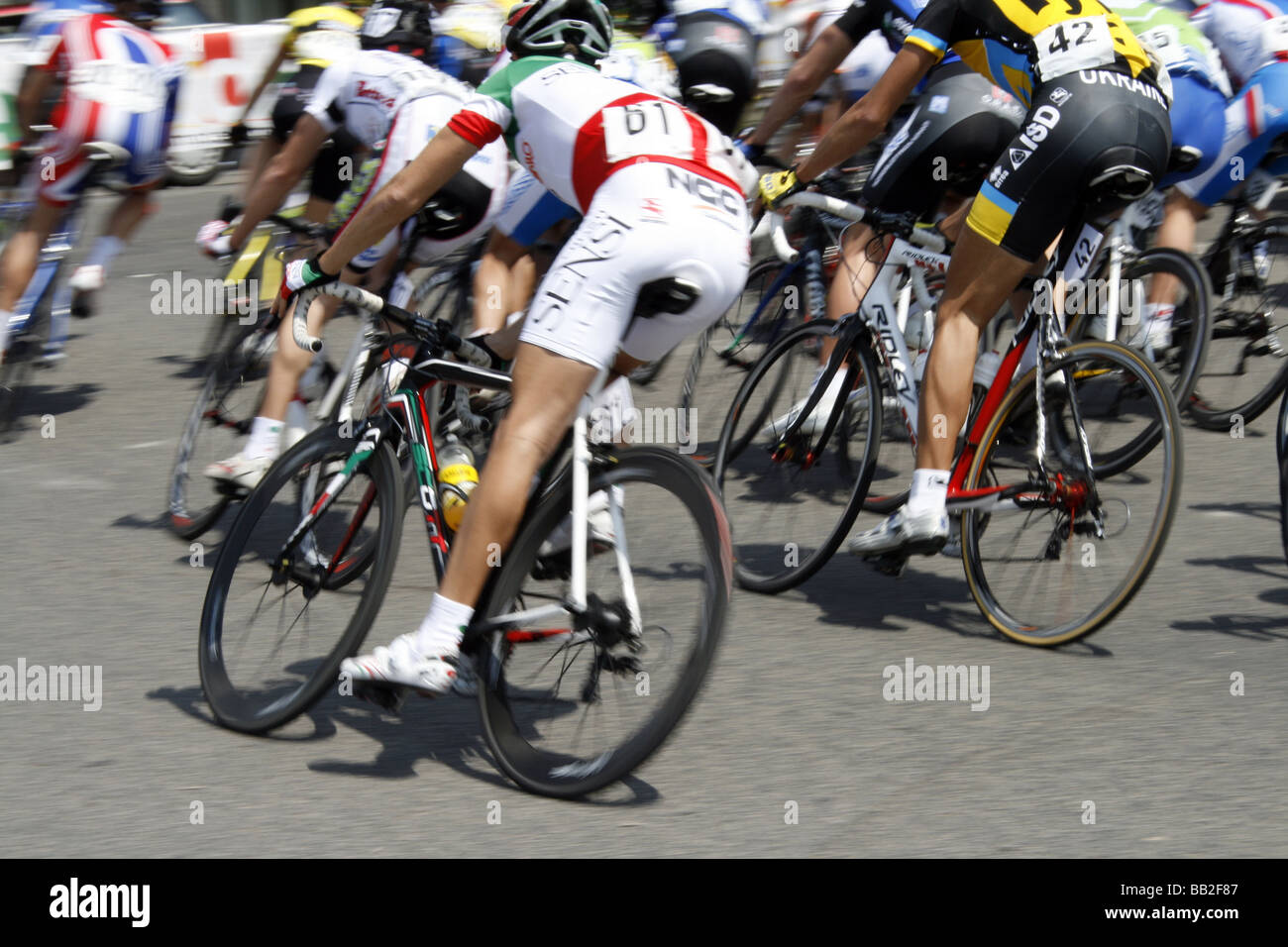 professional bike riders in road street race in city town Stock Photo ...