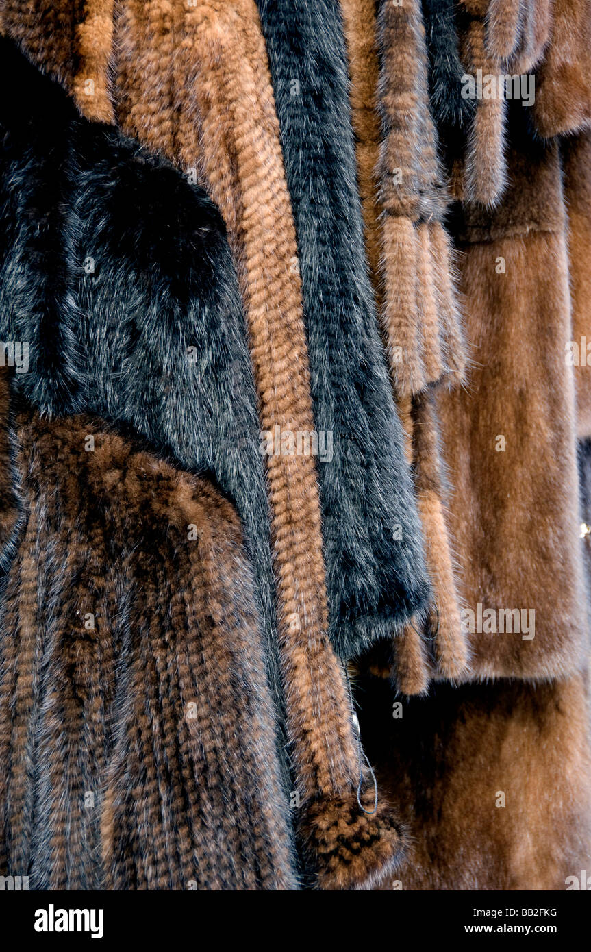 Russia, Volga-Baltic Waterway, Goritzy. Mink fur coats for sale Stock ...