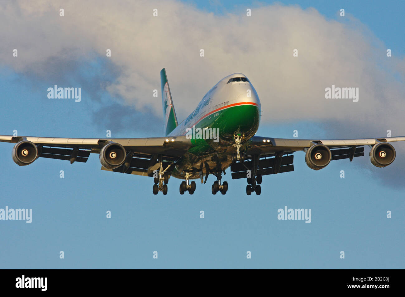 EVA Air Cargo Boeing 747 landing on Heathrow Stock Photo - Alamy