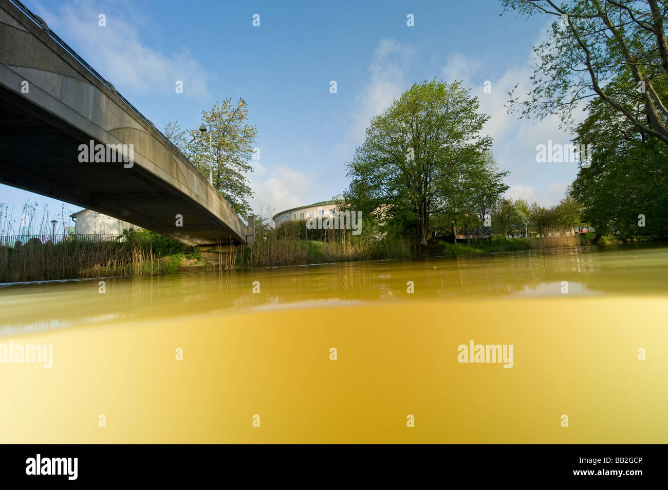 unusual "split vision view" from a river in Kungsbacka, Sweden Stock ...