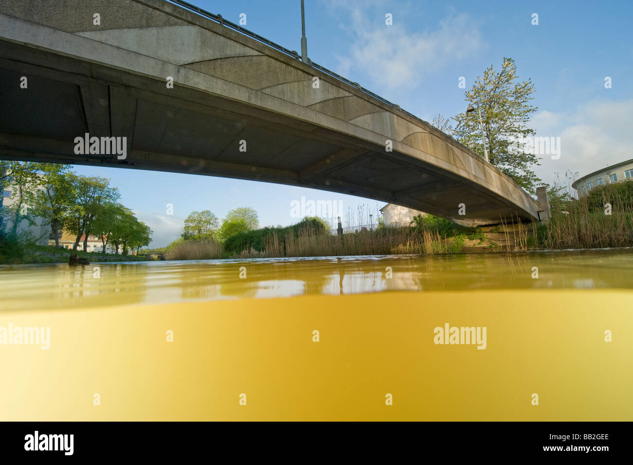unusual "split vision view" from a river in Kungsbacka, Sweden Stock ...