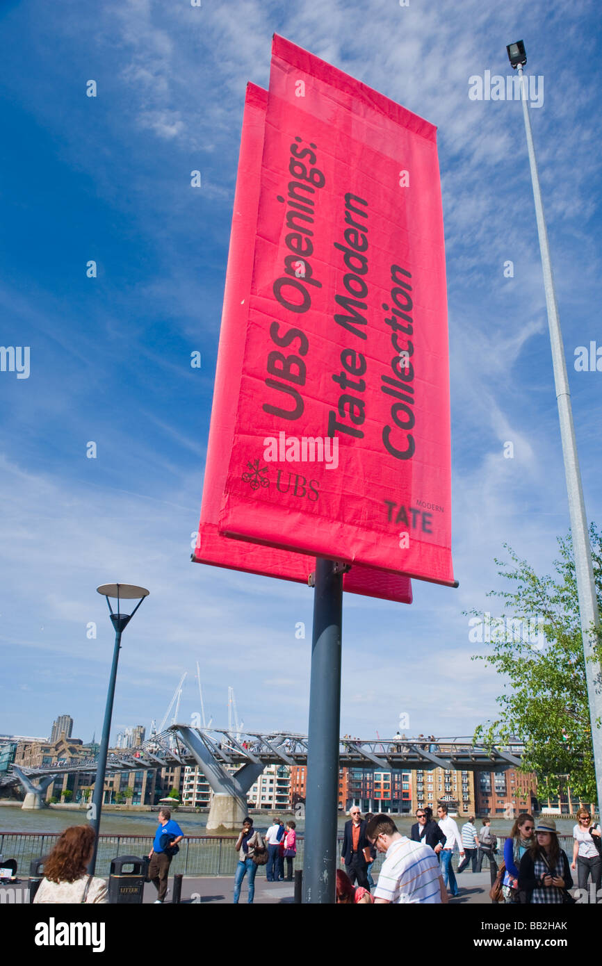 London Southbank Tate Modern sign showing UBS sponsor , with ...