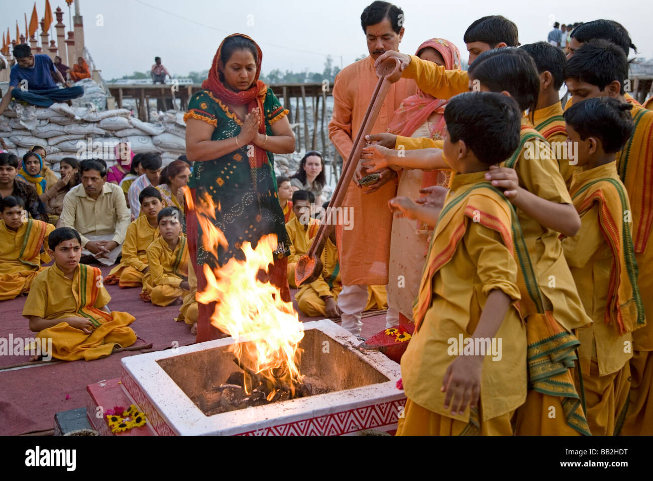 Ganga aarti ceremony.Triveni Ghat. Rishikesh. Uttarakhand. India Stock ...