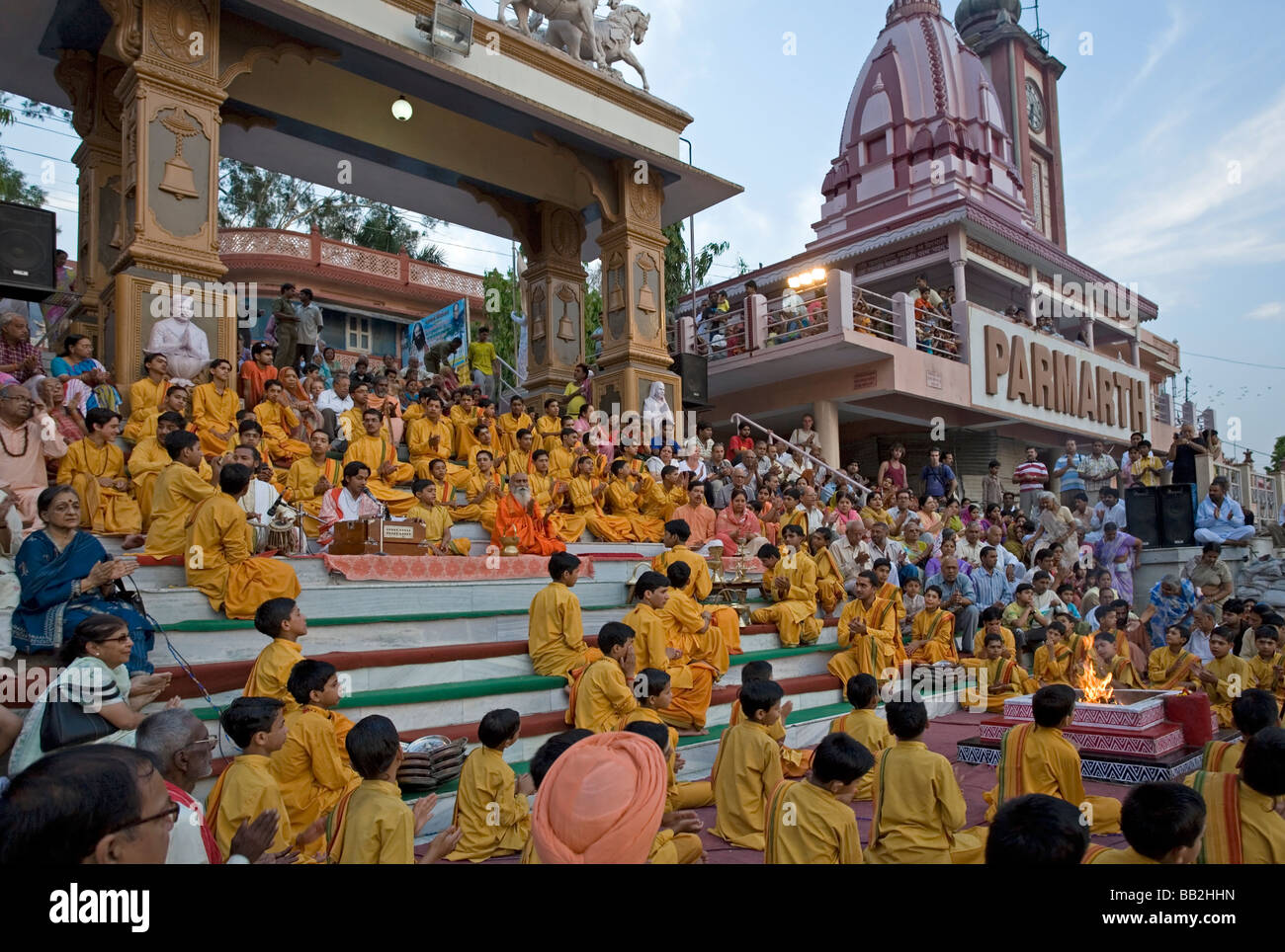 Ganga aarti ceremony.Triveni Ghat. Rishikesh. Uttarakhand. India Stock ...