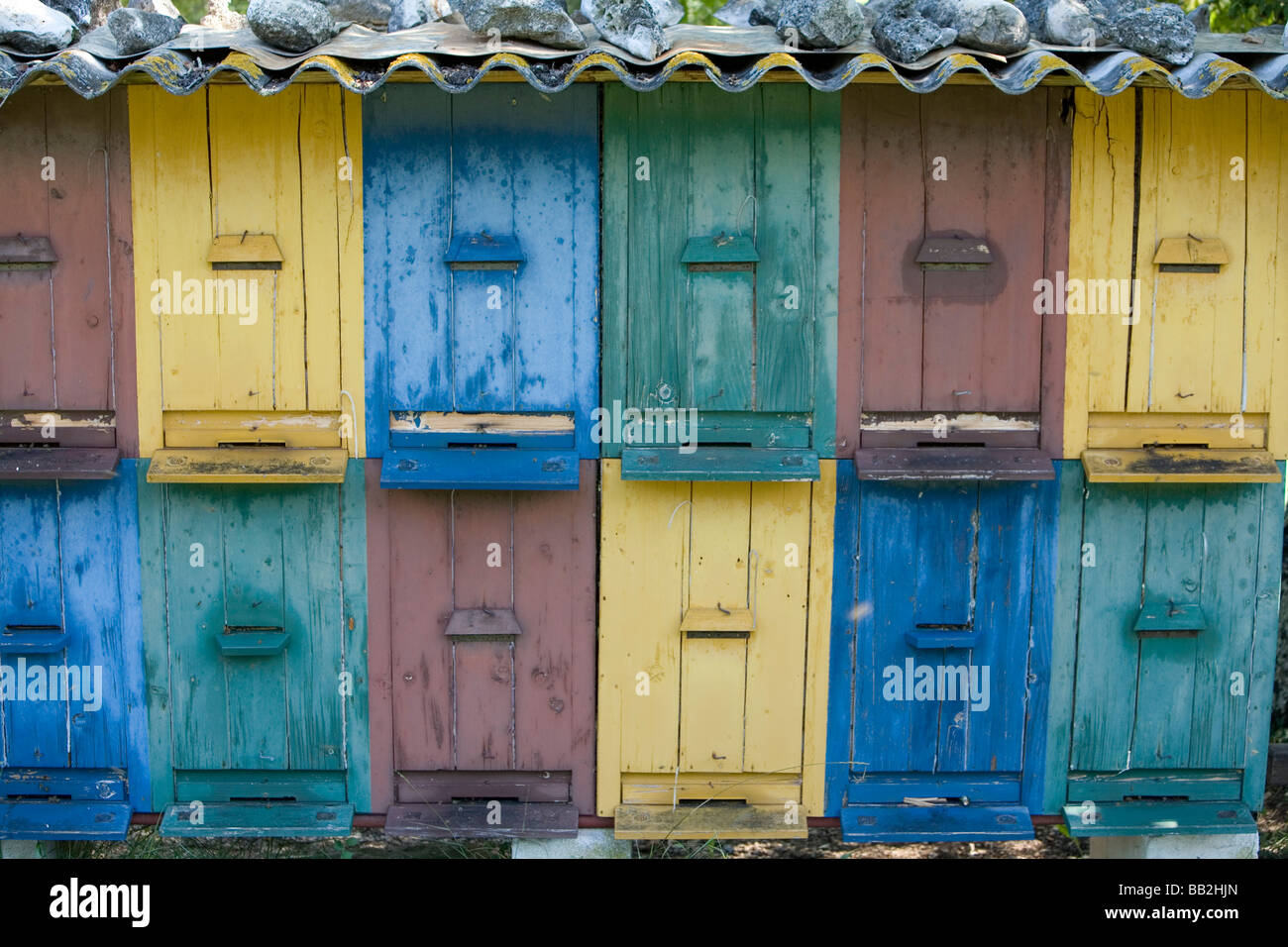 Traveling Croatia; Detail of colorful bee boxes Stock Photo - Alamy