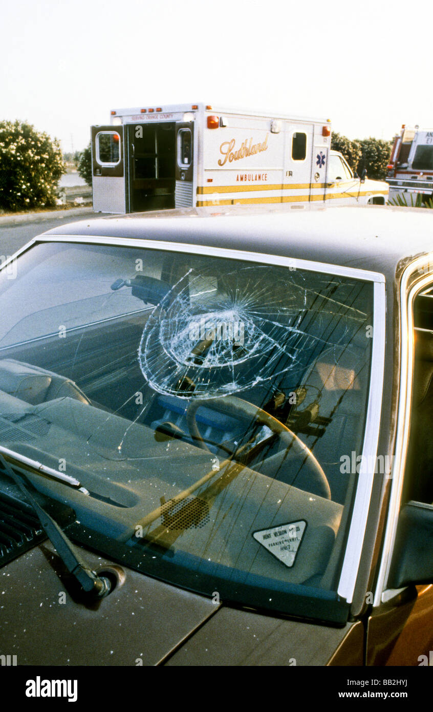 windshield broken crash smash accident head damage car auto injury seat ...