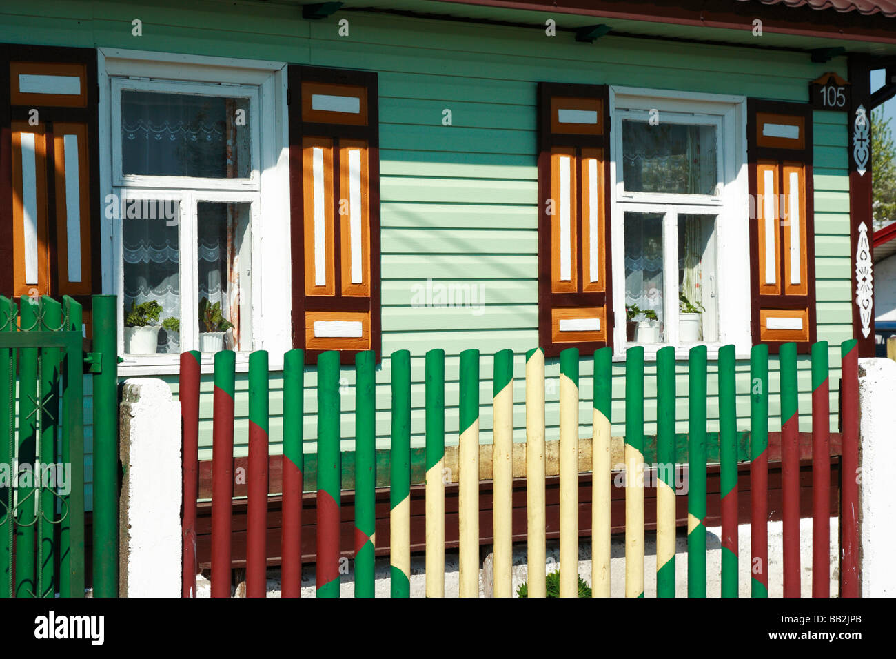 Decorated windows in Soce village, Poland Stock Photo - Alamy