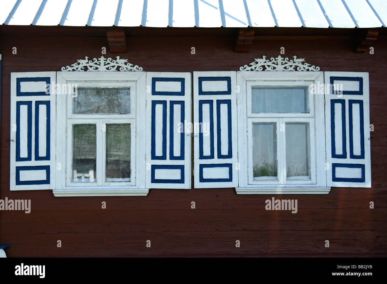 Decorated windows in Soce village, Poland Stock Photo - Alamy