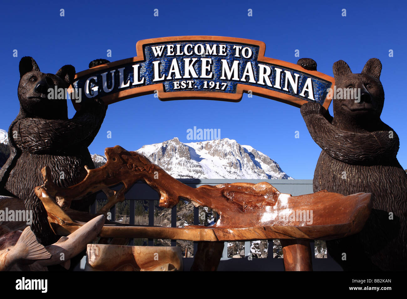 Welcome sign at Gull Lake marina June lake Loop California USA Stock ...