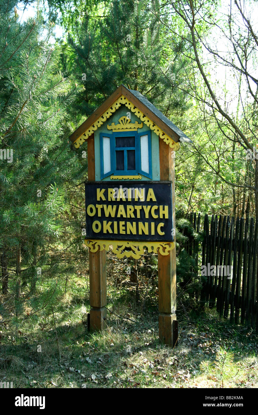 Kraina Otwartych Okiennic 'A country of open shutters' sign in Soce ...