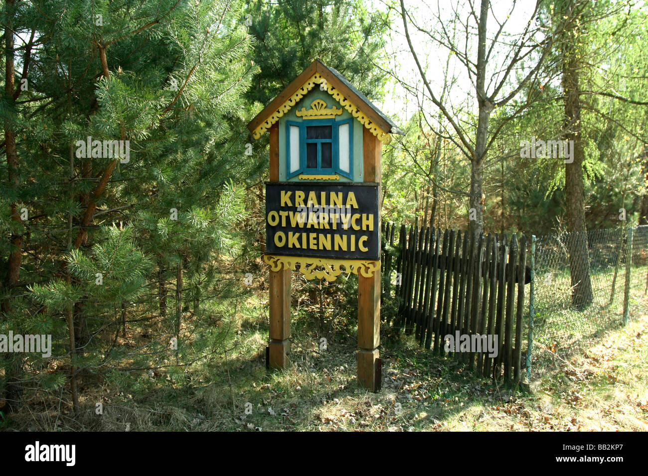 Kraina Otwartych Okiennic 'A country of open shutters' sign in Soce ...