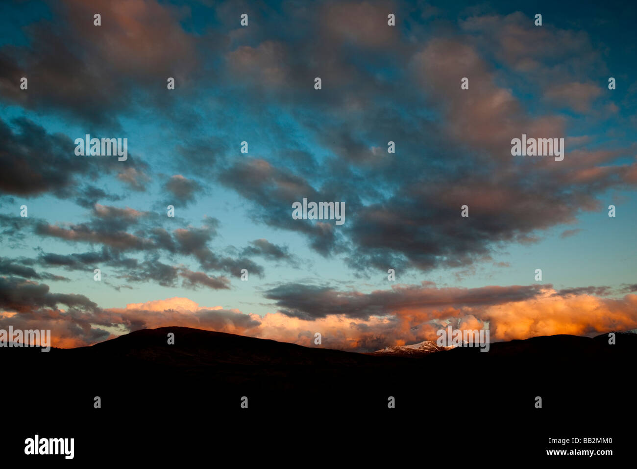 Mountain sunset in scotland from Glen Roy grey corries dusk fire in the ...