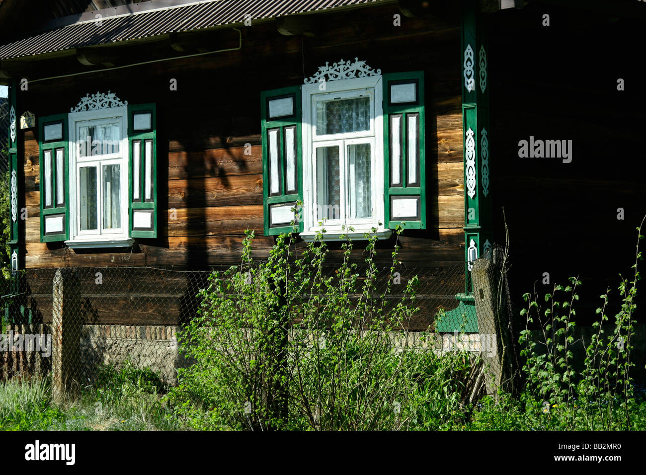 Decorated windows in Soce village, Poland Stock Photo - Alamy