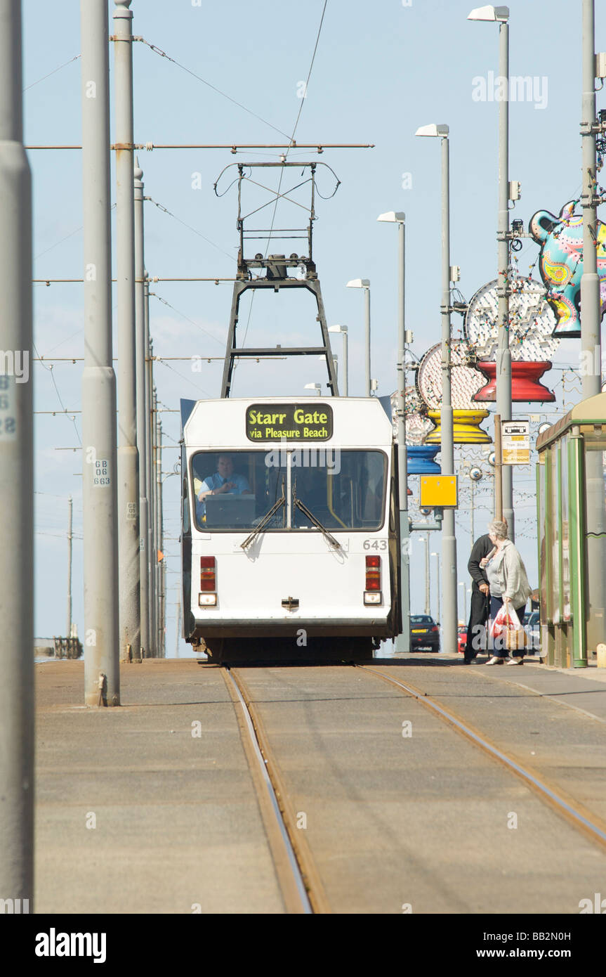 Blackpool tram operating along the seafront Stock Photo - Alamy