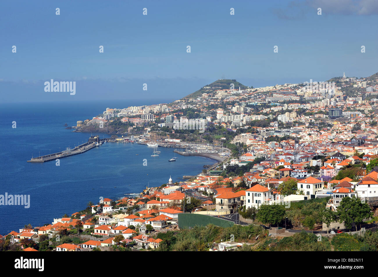 The view of Funchal town and harbour from Sao Goncalo on the island of ...