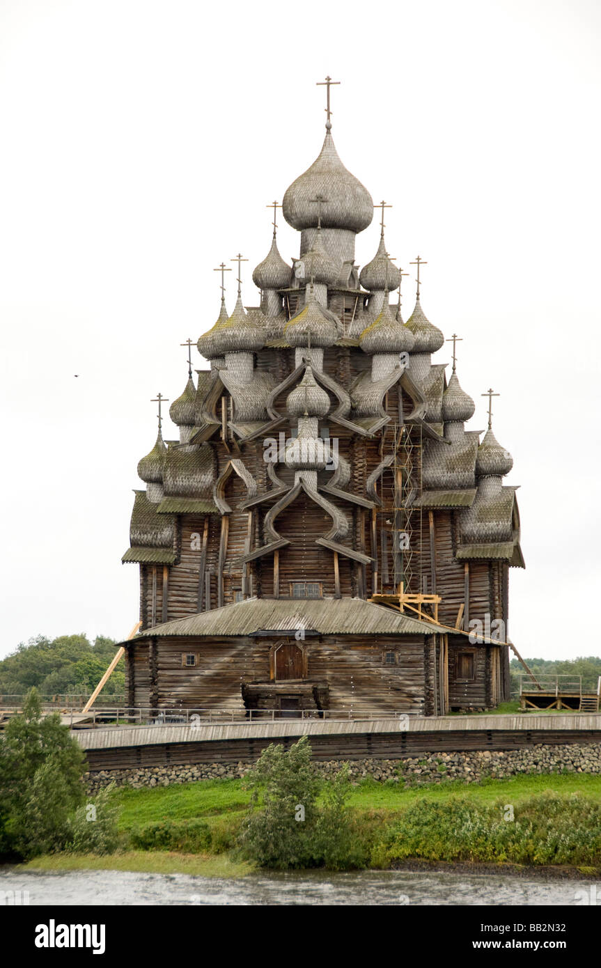 Russia, Lake Onega, Kizhi Island. Historic 22-domed Transfiguration ...
