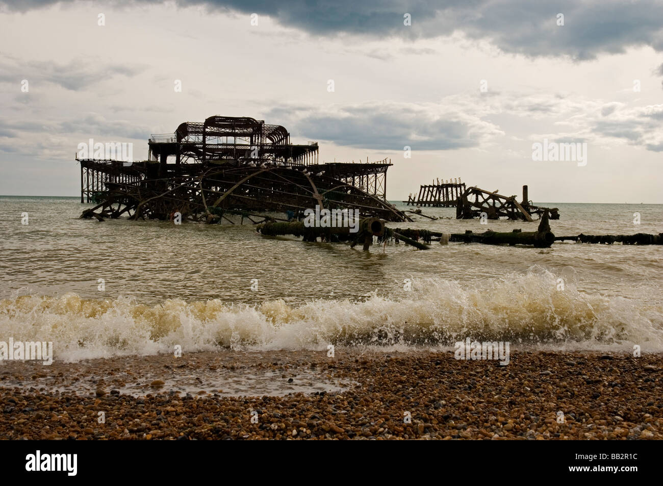 Brighton West Pier destroyed by storm and fire, Brighton East Sussex ...