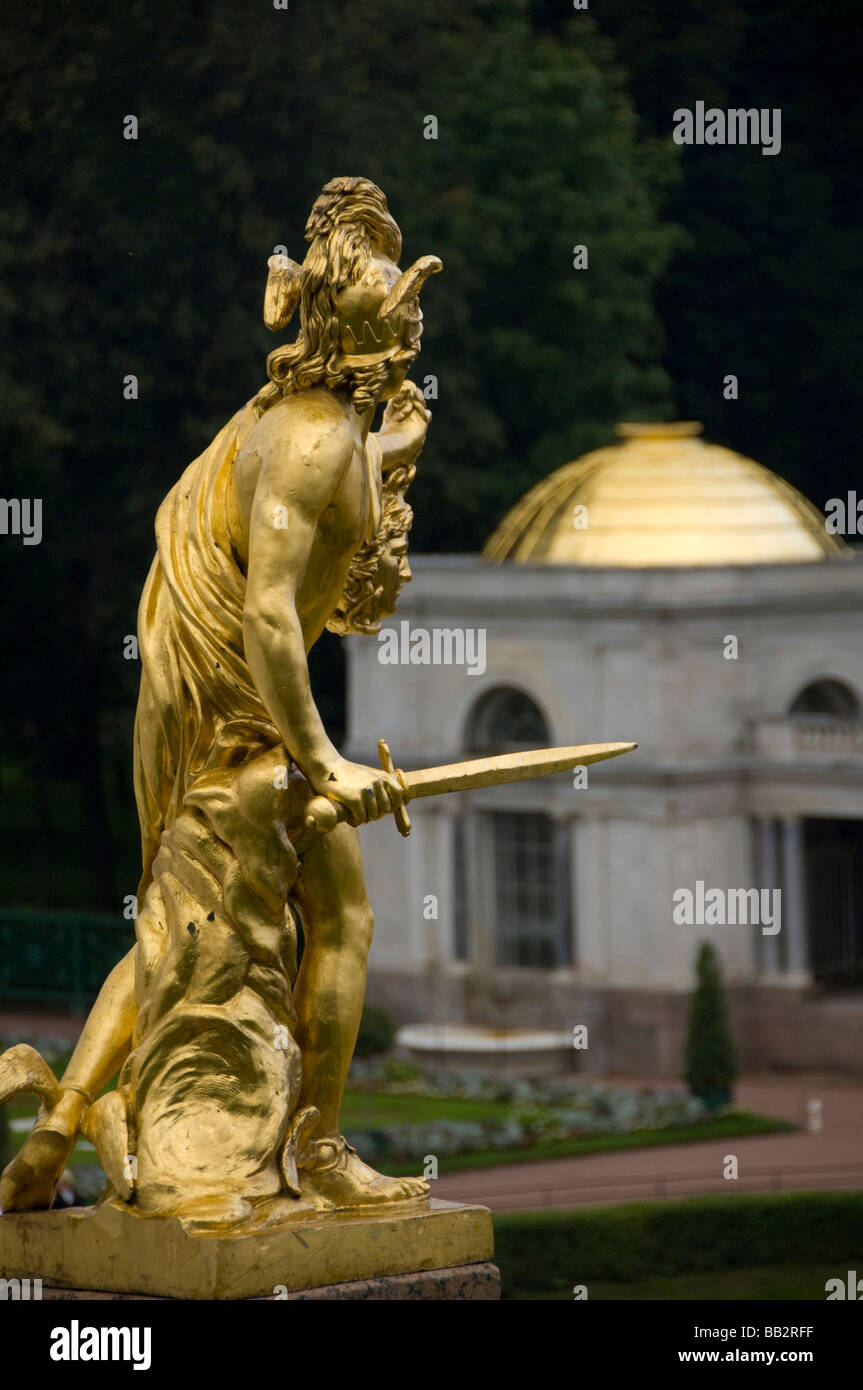 Russia, St. Petersburg, Peterhoff (aka Petrodvorets), Garden statue ...