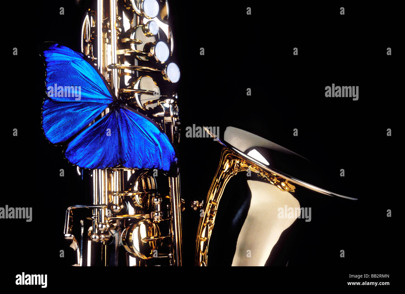 Saxophone and blue butterfly Stock Photo - Alamy
