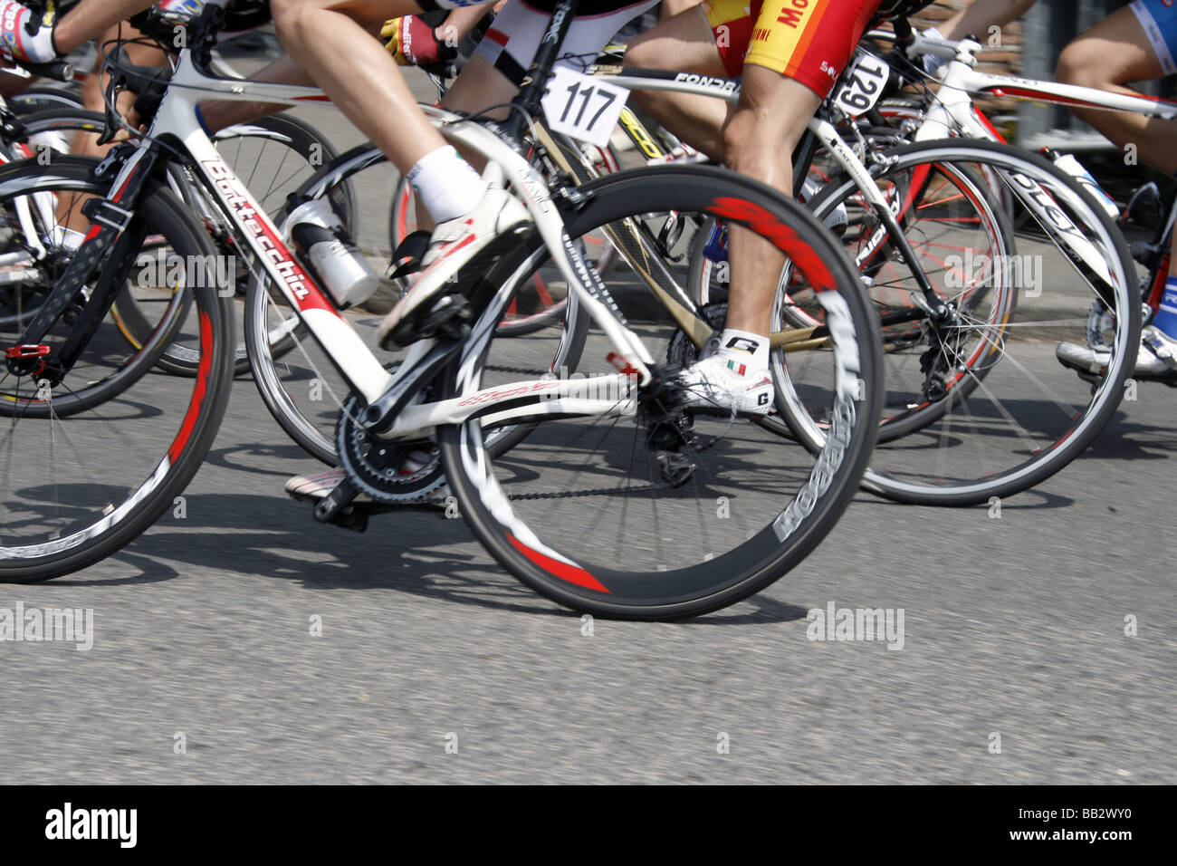 professional bike riders in road street race in city town Stock Photo ...