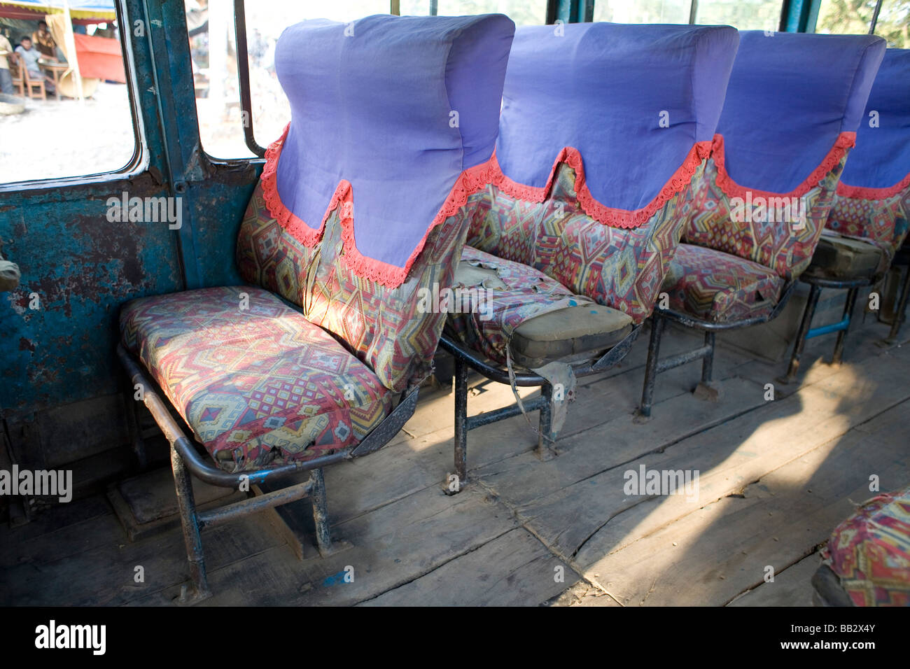 Daily Life in Bangladesh; the inside of a regional bus Stock Photo - Alamy