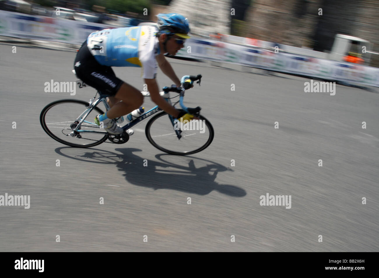 professional bike rider in road street race in city town Stock Photo ...