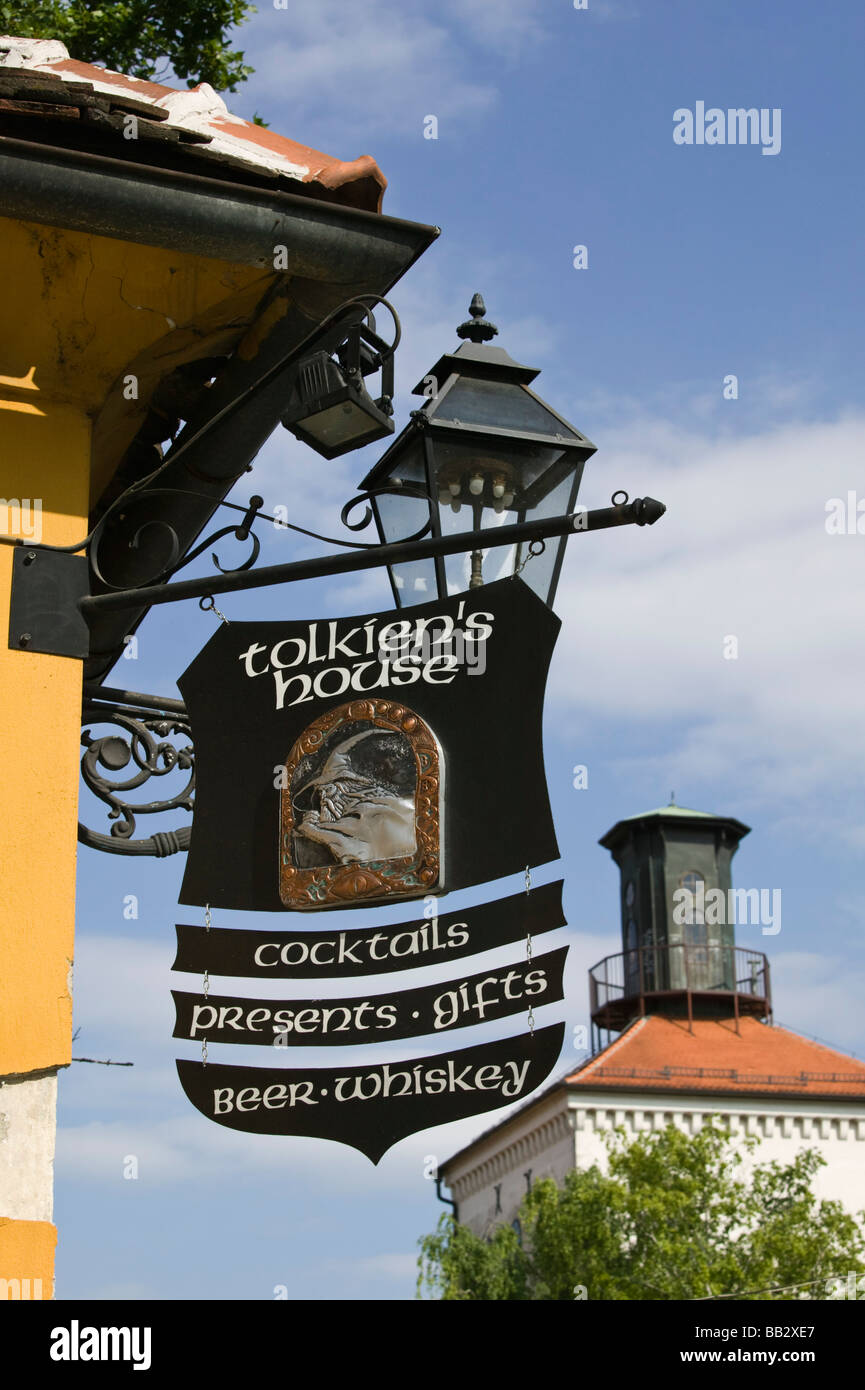 Croatia-Zagreb. Old Town Zagreb-Sign for Tolkein's House Cafe Stock ...