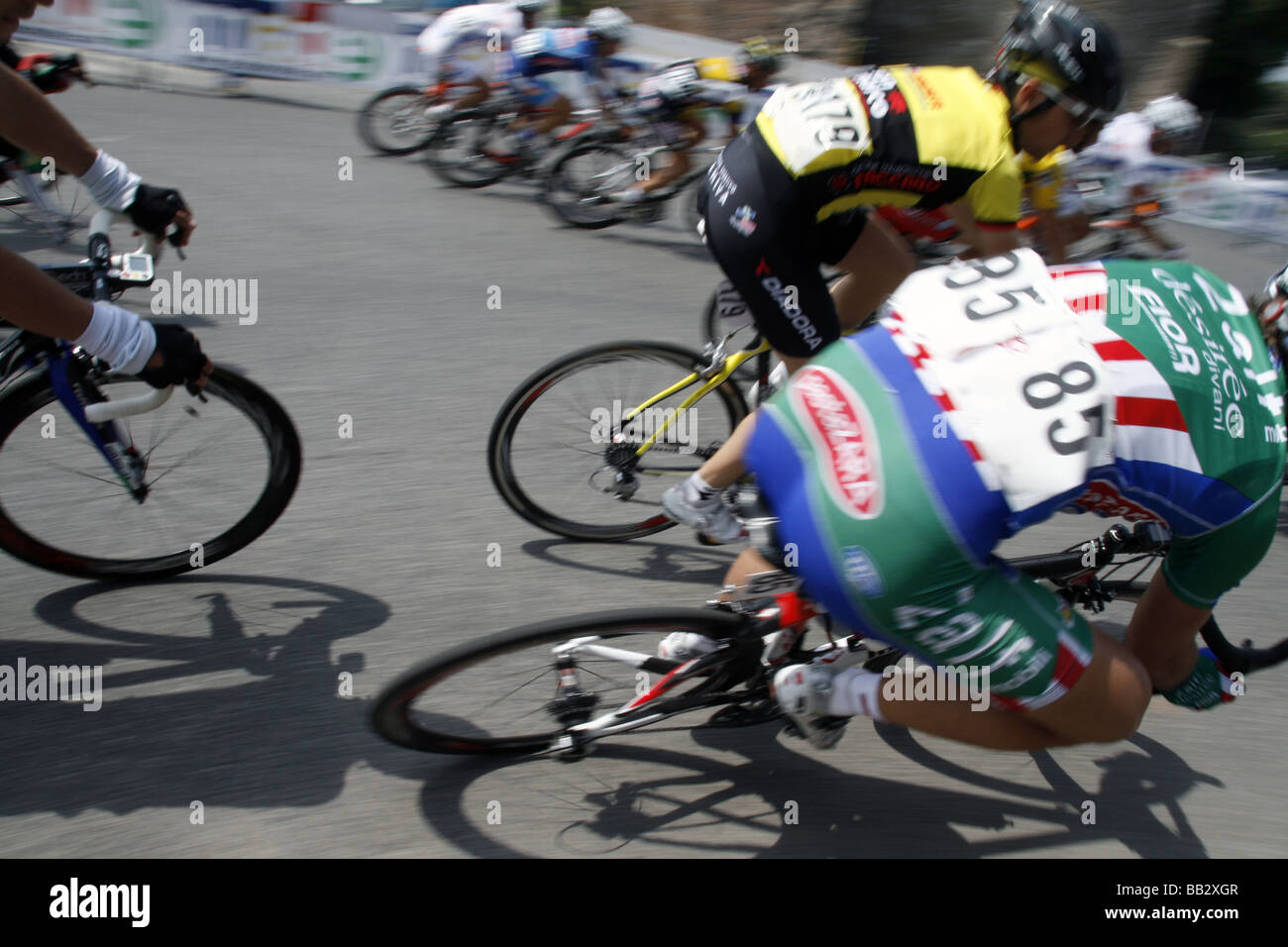 professional bike riders in road street race in city town Stock Photo ...
