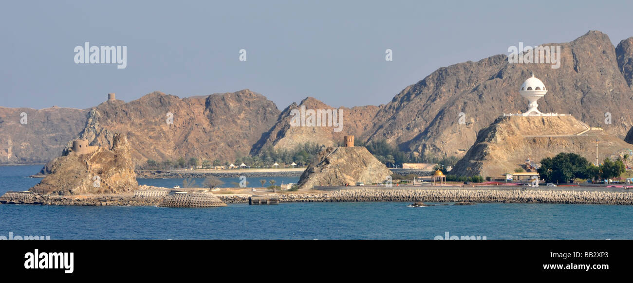 Muscat Oman waterfront with rocky coastline & incense burner watch ...