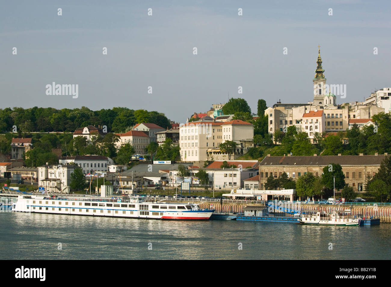 SERBIA, Belgrade. Danube River Barges and Stari Grad (Old Town Stock ...