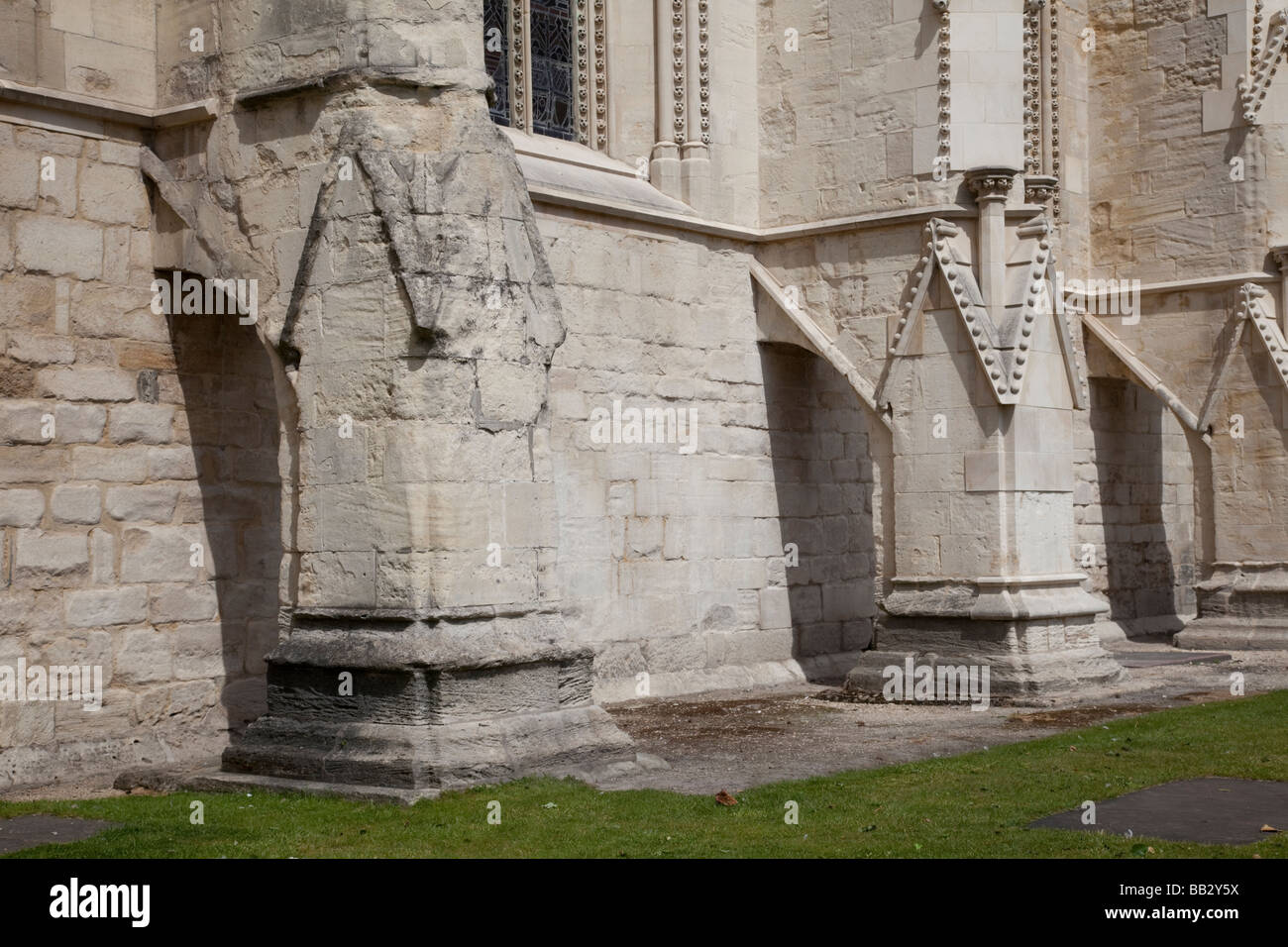 Recently restored stonework next to eroded stonework Gloucester ...