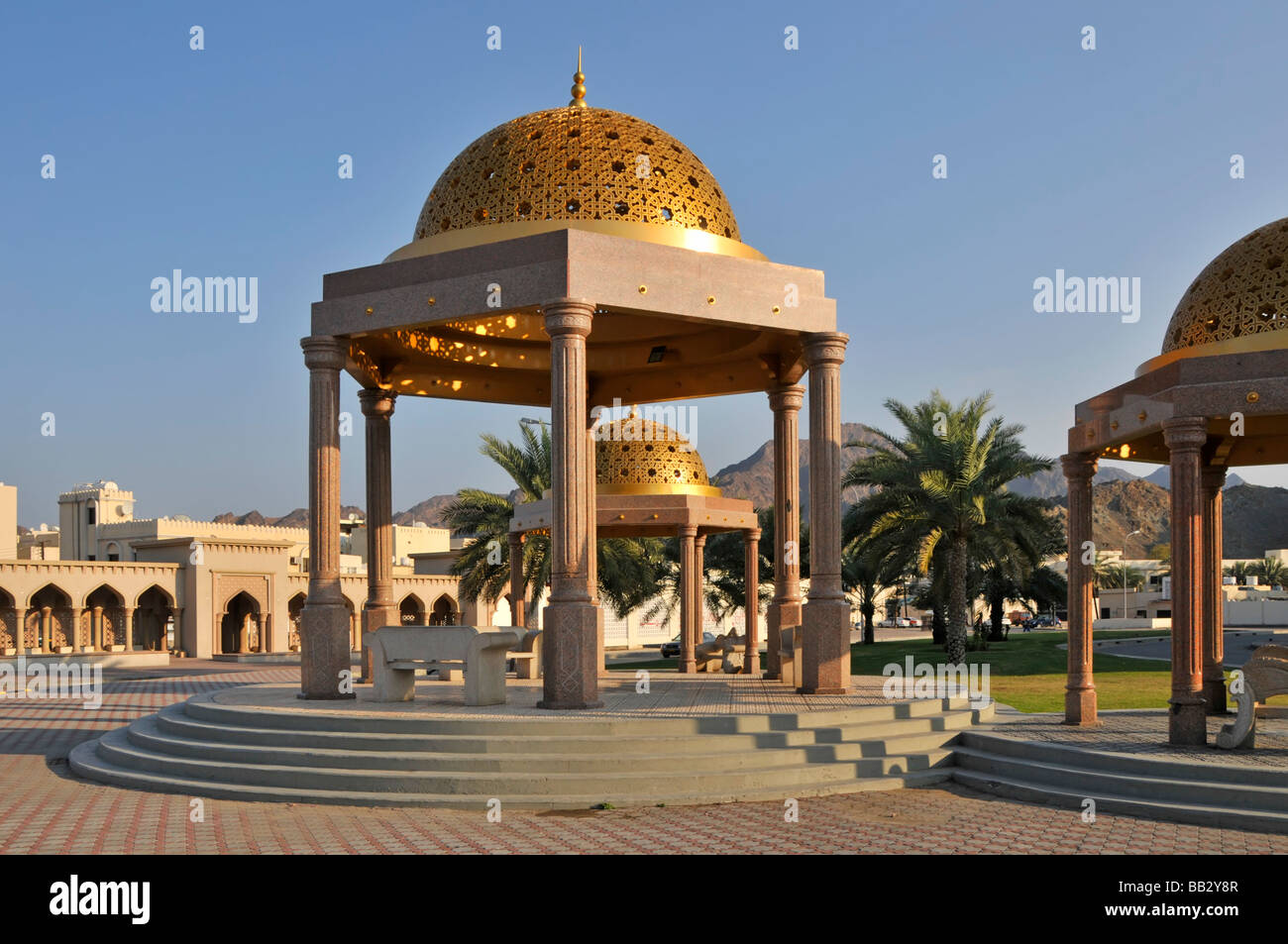 Muttrah Muscat Oman three dome covered shade shelters with seats Stock ...