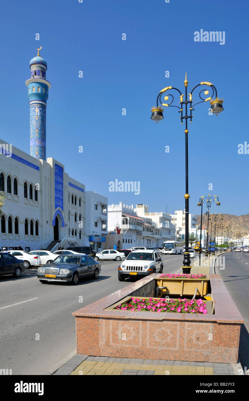 Muttrah Muscat waterfront dual carriageway road with mosque minaret ...