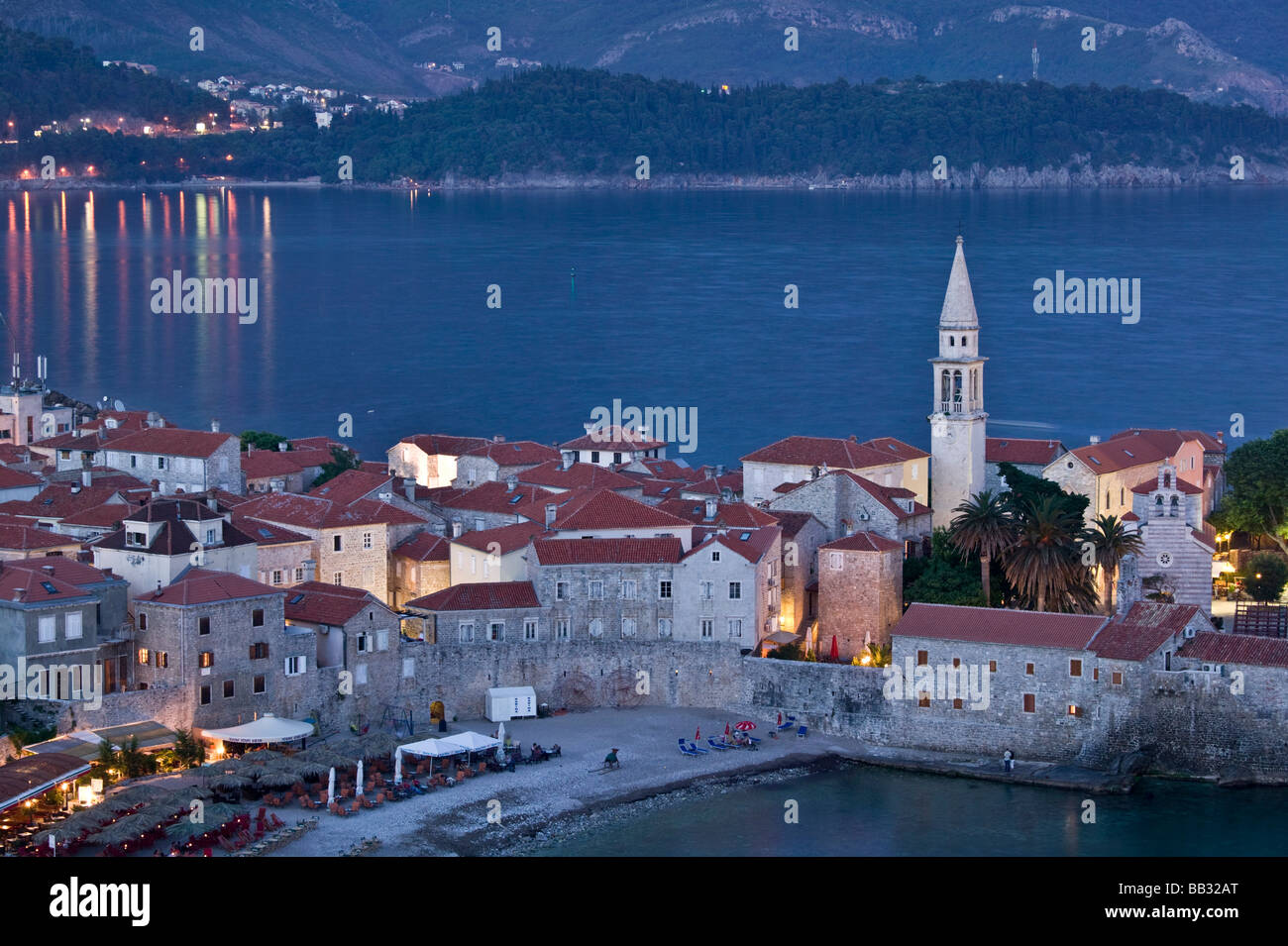 Montenegro, Budva. Aerial View of Budva Old Town / Stari Grad - Dusk ...