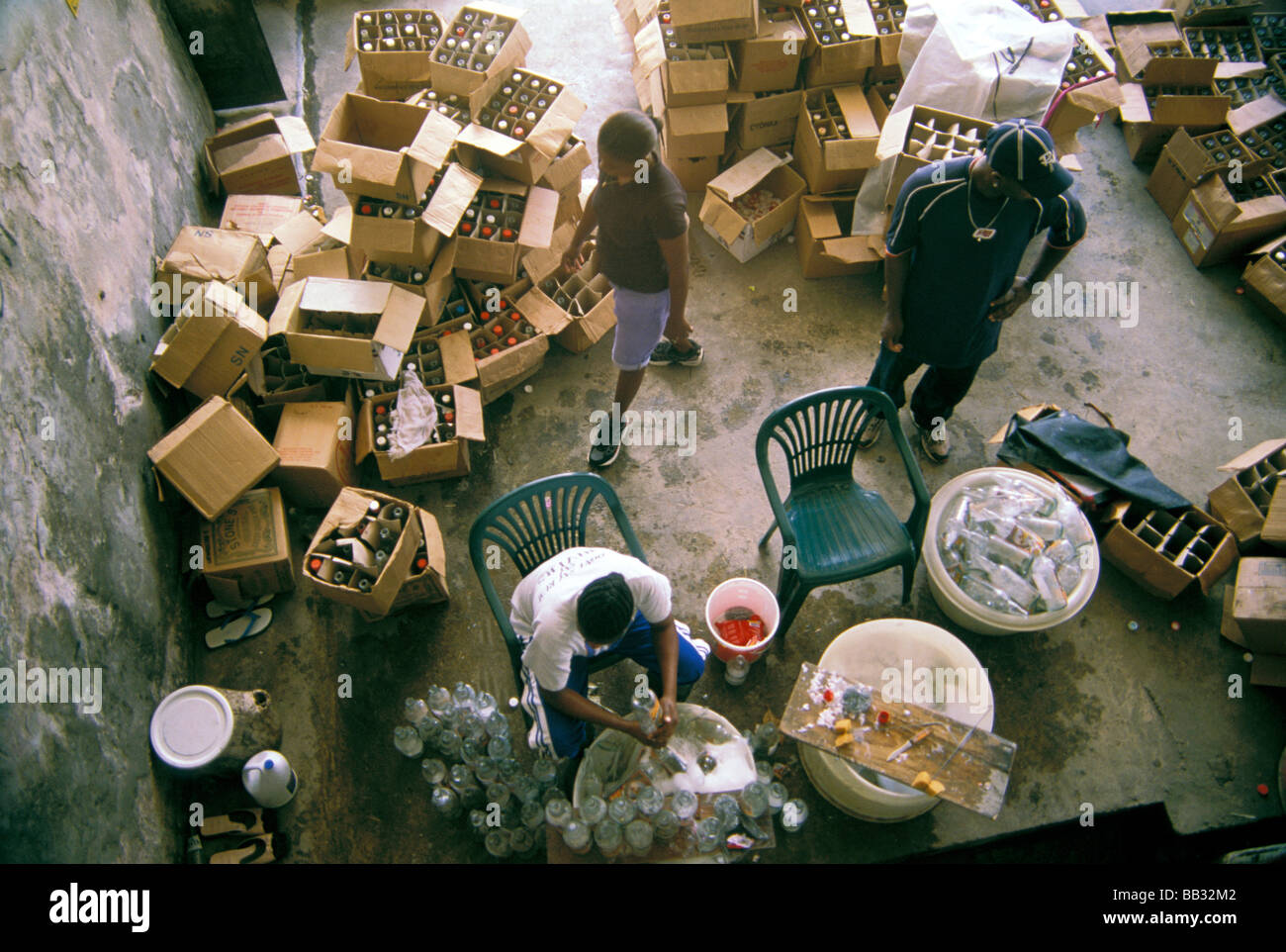 Caribbean, Grenada, River Antoine. Bottle washing operation at the ...