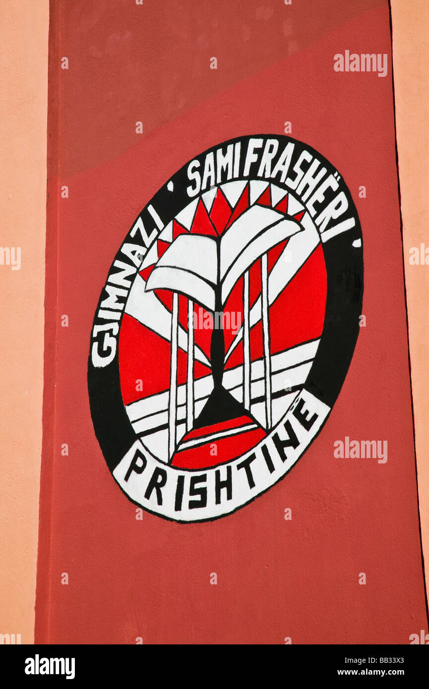 KOSOVO, Prishtina. Sign for the Sami Frasheri Highschool Stock Photo ...