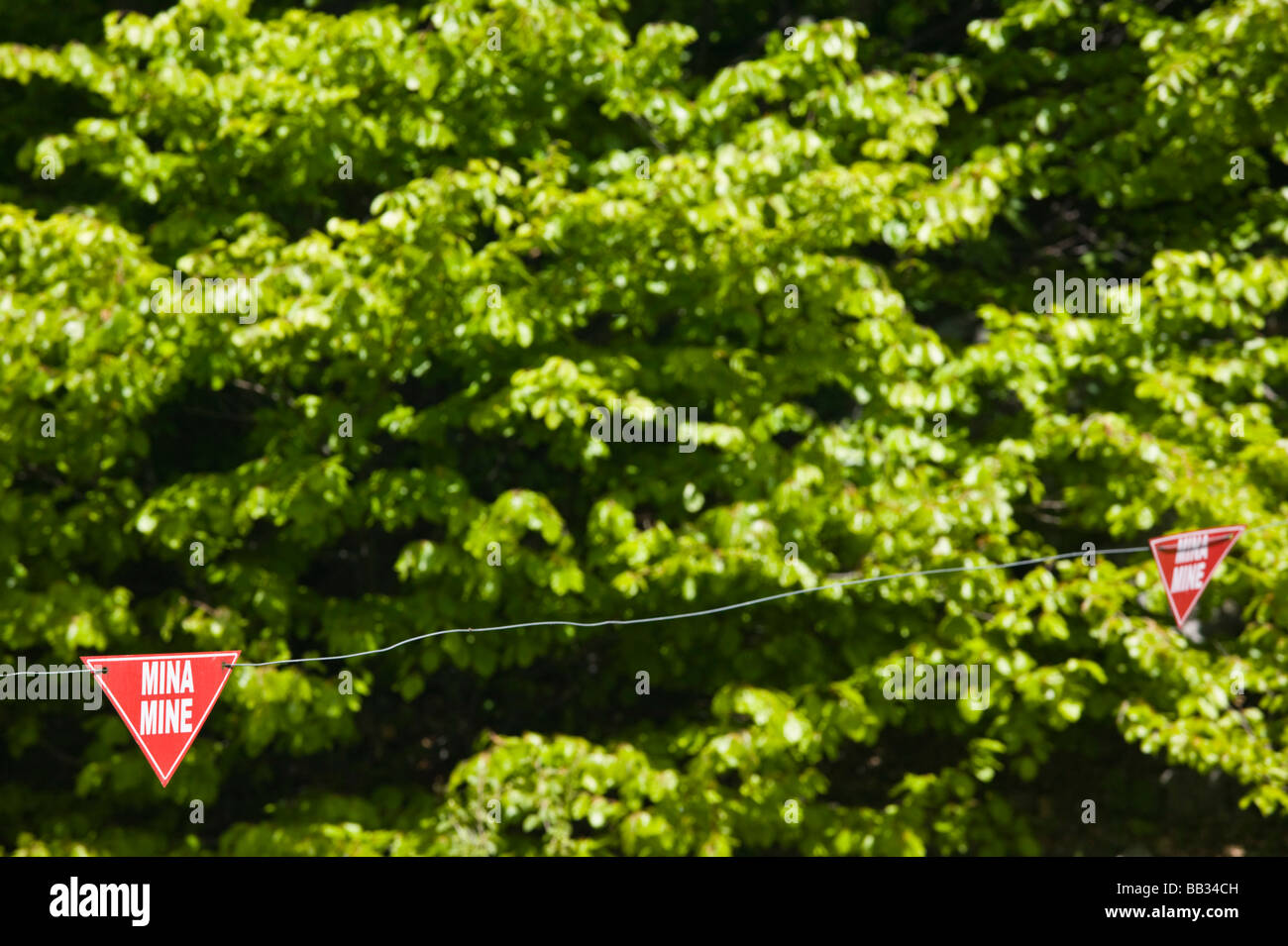 KOSOVO, Pec. Minefield warning markers by the Montenegrin frontier ...