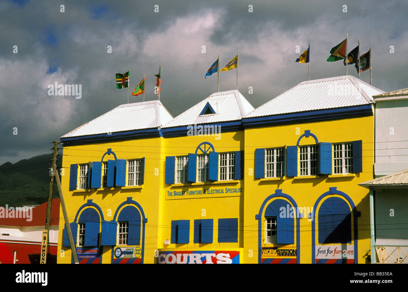 Caribbean, St. Kitts. Bright colorful building Stock Photo - Alamy