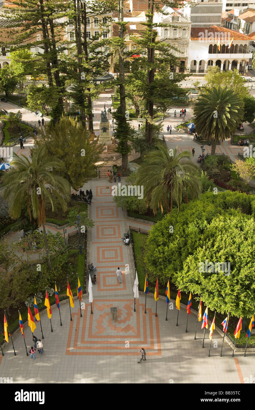 Parque Abdon Calderon, main plaza, viewed from above, Cuenca, Ecuador ...