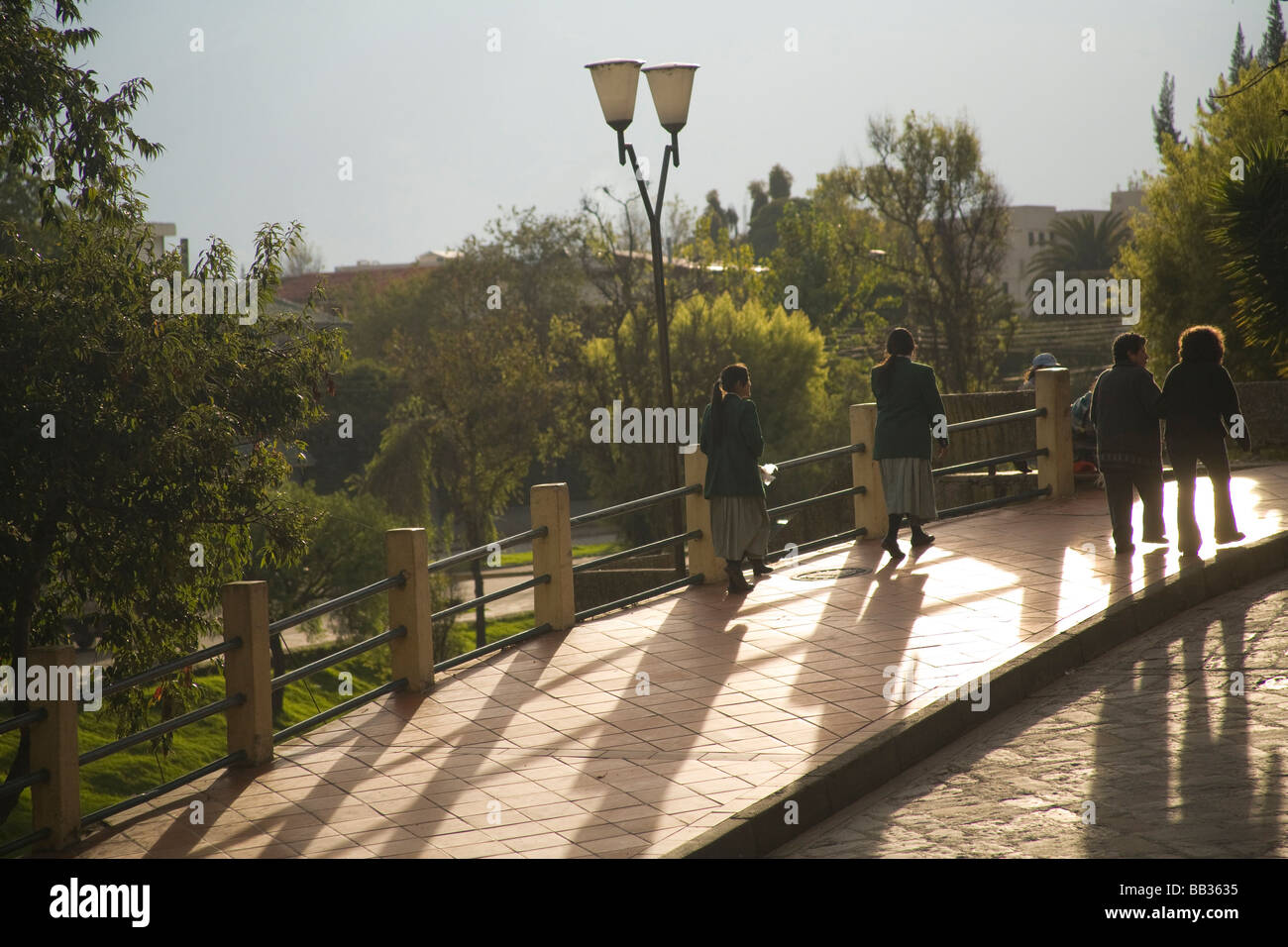 Promenade on banks of Tomebamba River (Rio Tomebamba), Cuenca, Ecuador ...