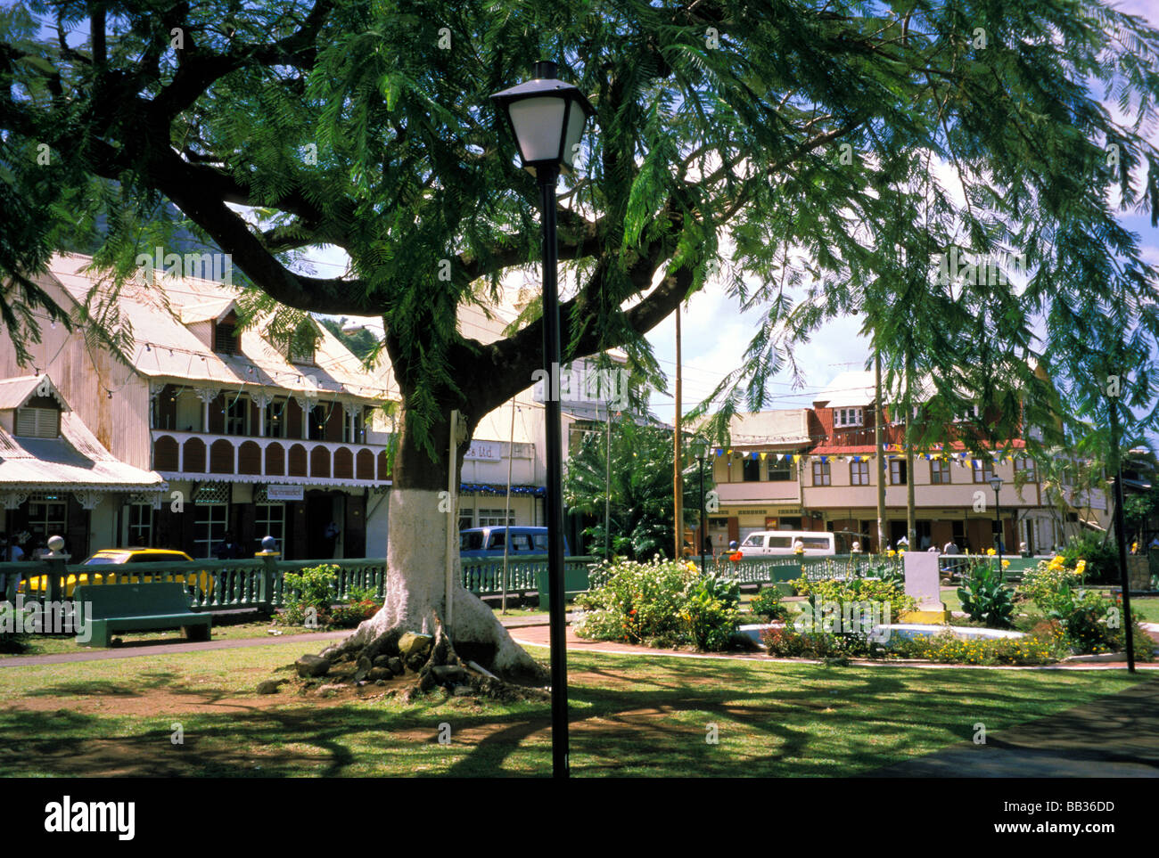 Caribbean, St. Lucia, Soufriere. Architectural building in town Stock ...