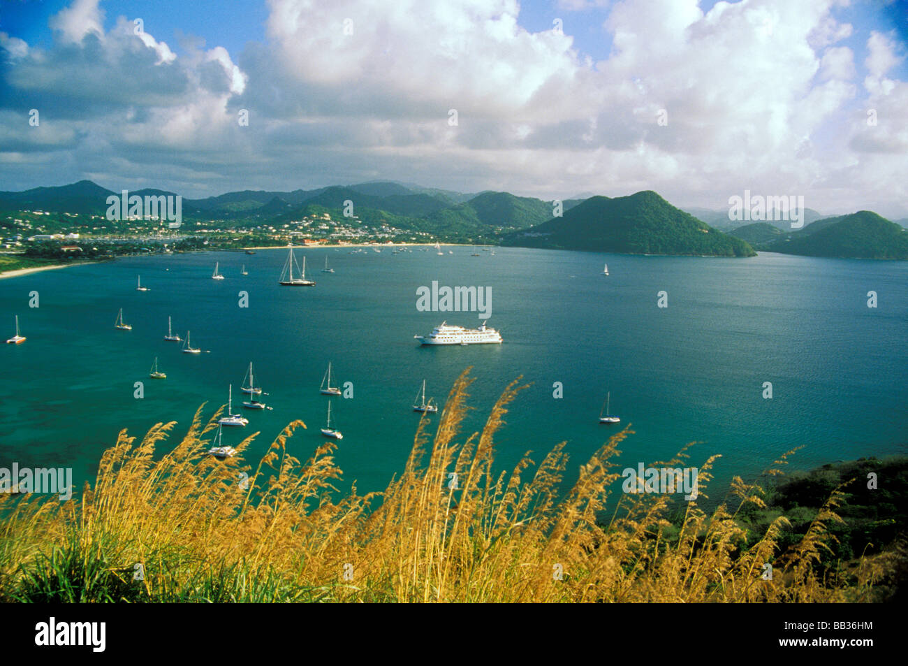 Caribbean, St. Lucia, Soufriere, Rodney Bay. Boats in bay Stock Photo ...