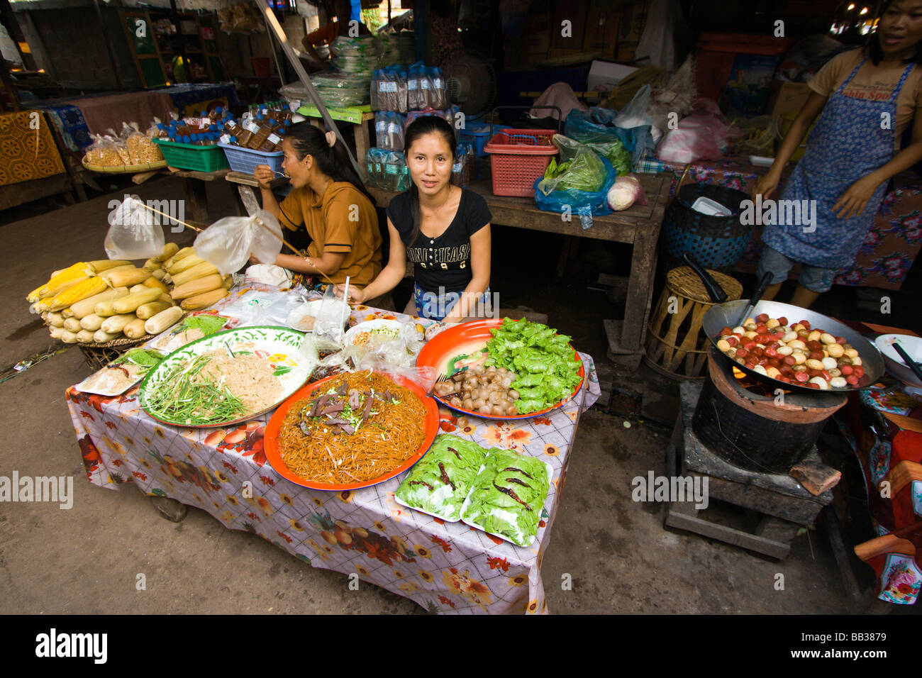 Food at market, Vientiane, Capital of Laos, Southeast Asia Stock Photo ...