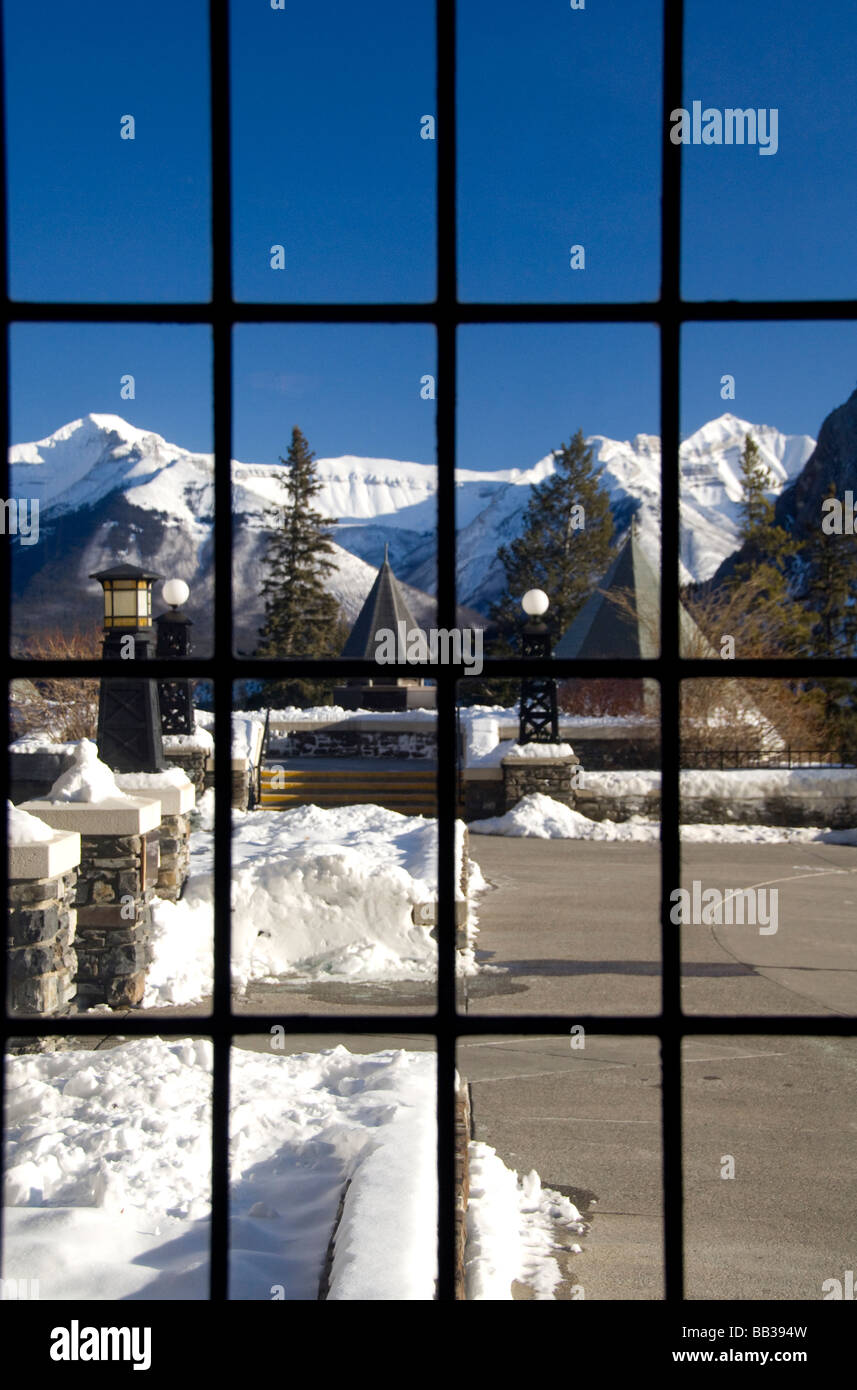 Canada, Alberta, Banff Springs Hotel, view out hotel window Stock Photo ...