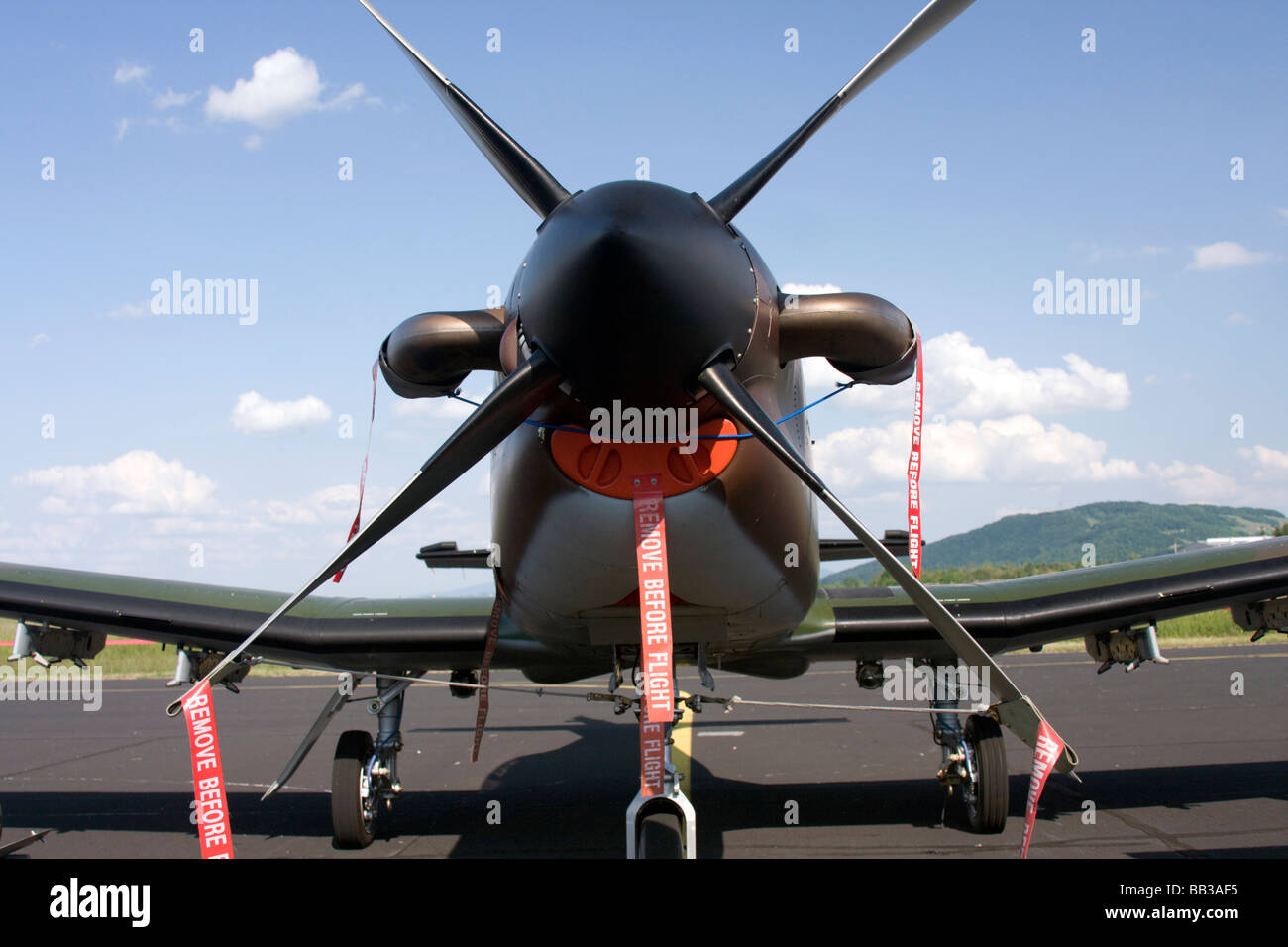 Front view of the military propeller plane Pilatus Stock Photo - Alamy