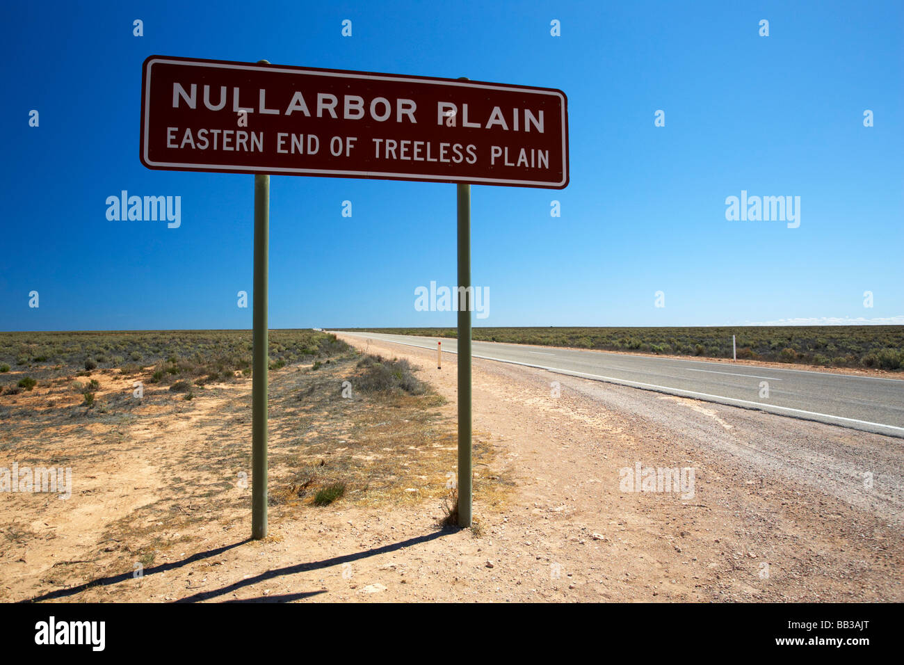 Road sign at the beginning of Nullarbor Plain in South Australia Stock ...