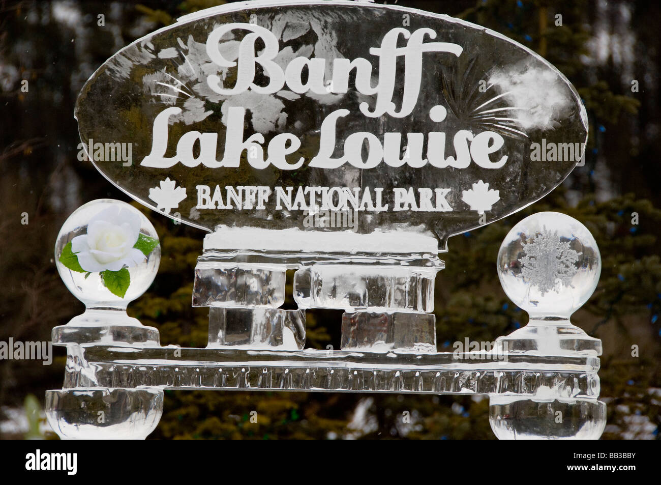 Canada, Alberta, Banff. Downtown Banff in winter. National Park ice ...