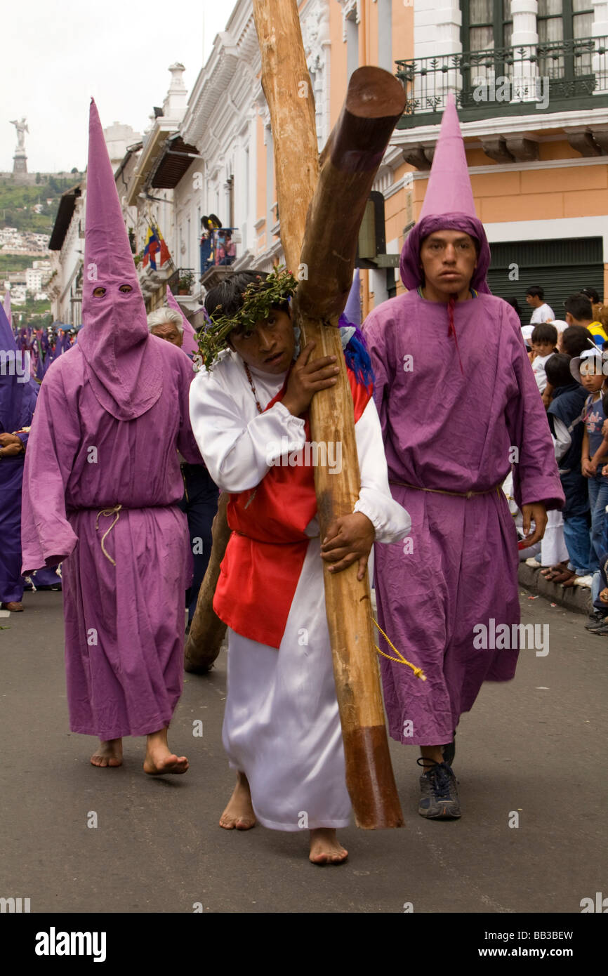 South America, Ecuador, Pinchincha Province, Quito. Procession during ...